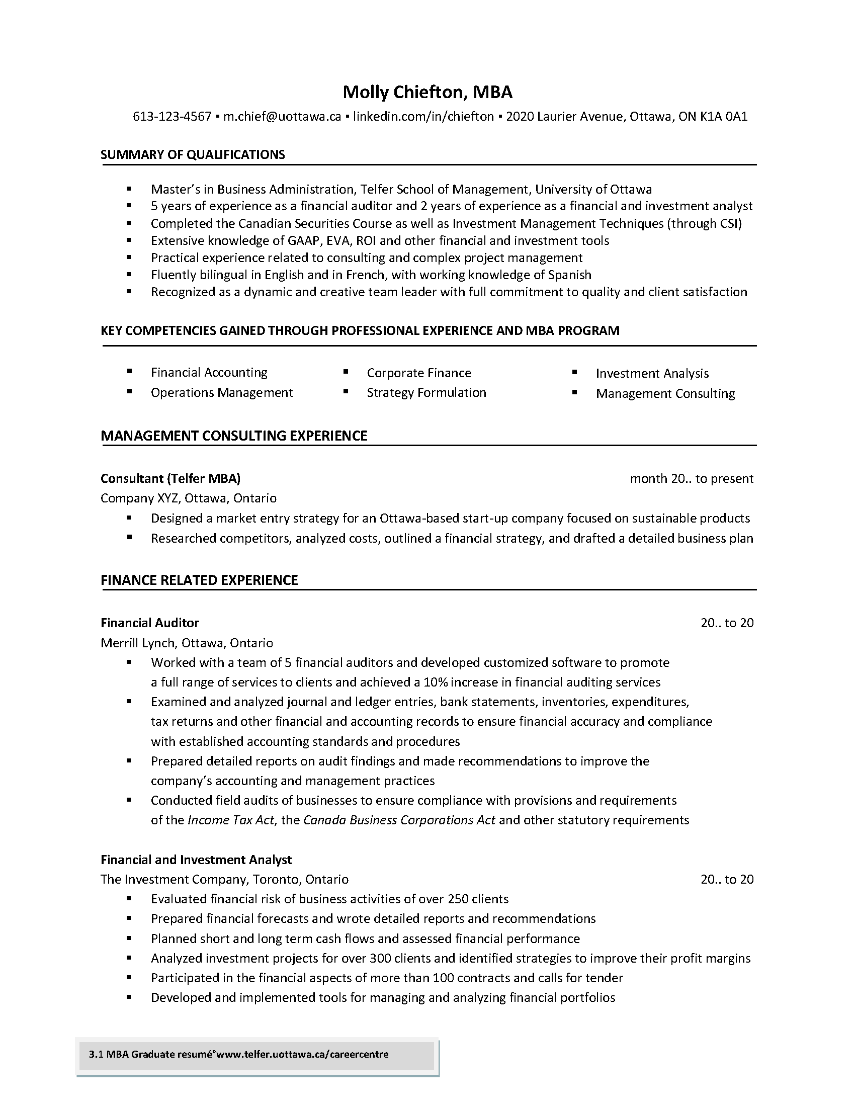 Resum Career Centre Telfer School Of Management